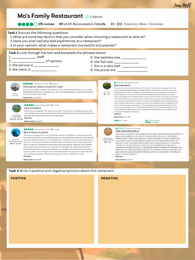 Task 1 | PDF | Menu | Restaurants