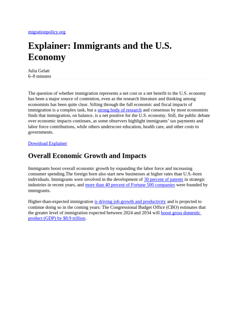 Explainer - Immigrants and The U.S. Economy | PDF | Taxes | Economy Of ...