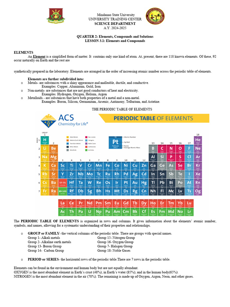 Handouts Elements An Compounds | PDF | Chemical Elements | Periodic Table
