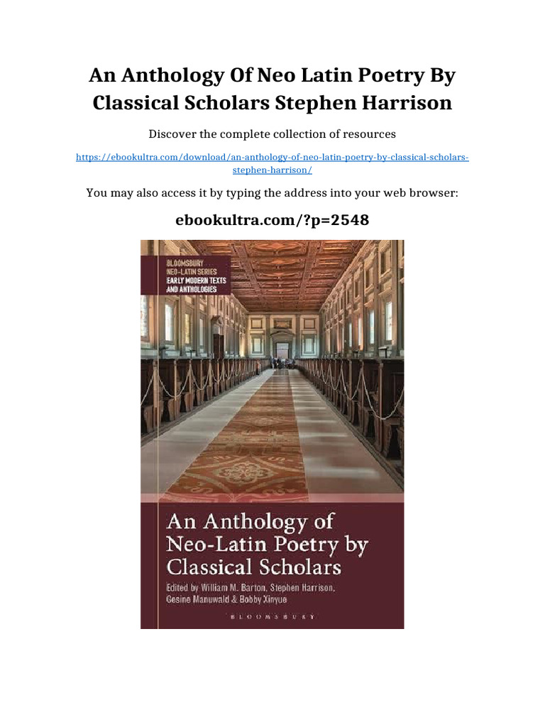 An Anthology of Neo Latin Poetry by Classical Scholars Stephen Harrison ...