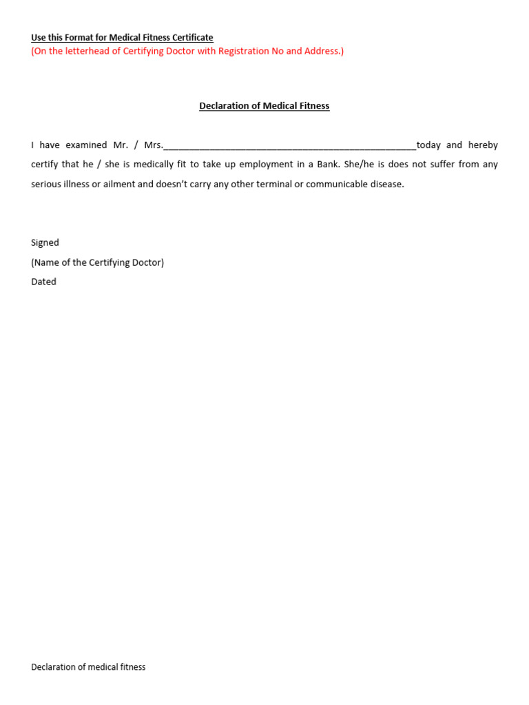Medical Certificate - Format | PDF