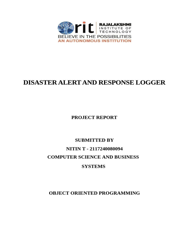 Disaster Alert and Response Logger | PDF | Object Oriented Programming ...