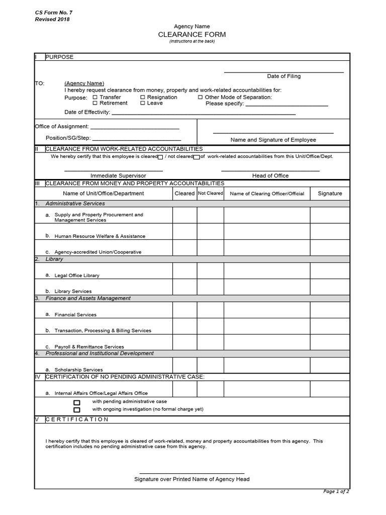 662824682 CS Form No 7 Revised 2018 Clearance Form | PDF | Business