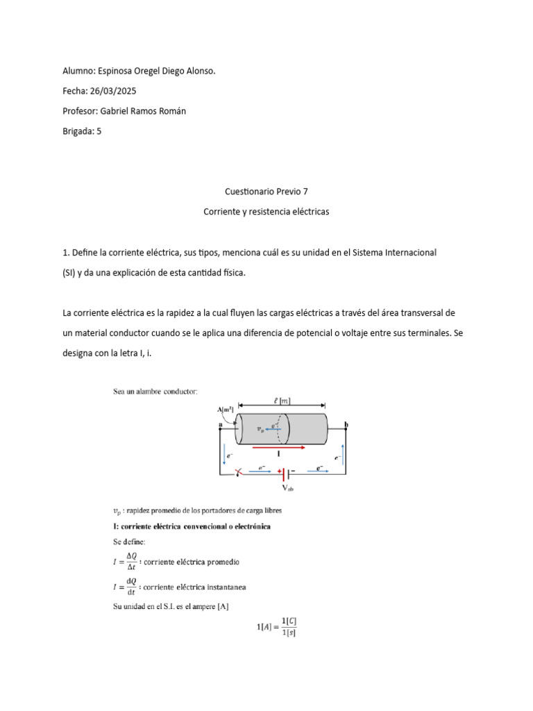 Previo 7 | PDF | Resistencia Eléctrica y Conductancia | Corriente eléctrica