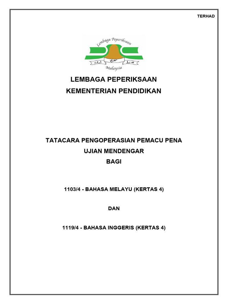 Tatacara Pengoperasian Pemacu Pena Ujian Mendengar SPM 2025 | PDF