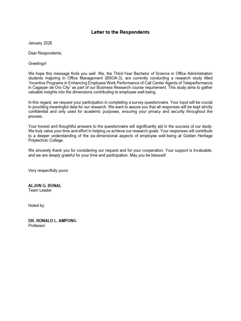 Letter to Respondents | PDF