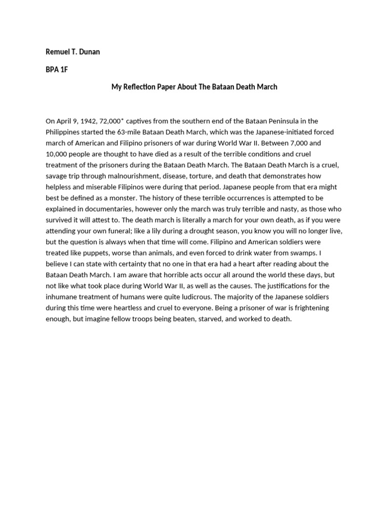 Bataan Death March Reflection Paper | PDF