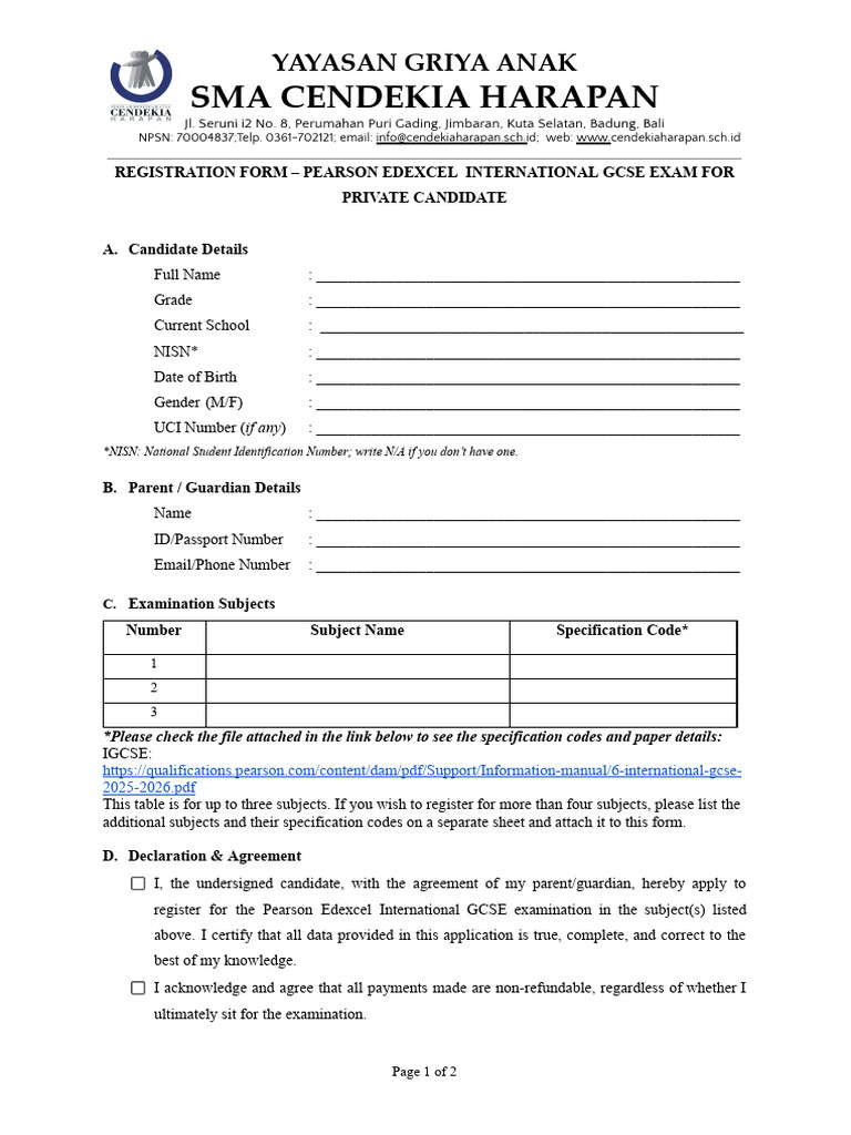 Form IGCSE Pearson Edexcel June 2026 | PDF