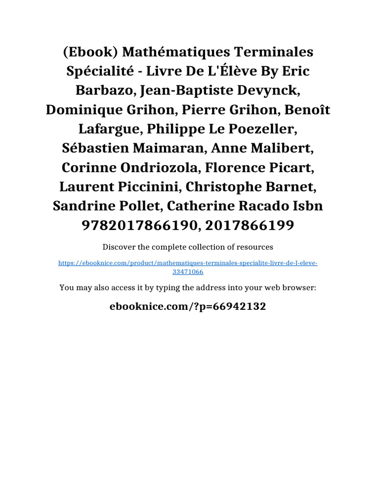(Ebook) Mathématiques Terminales Spécialité - Livre de l'élève by Eric ...