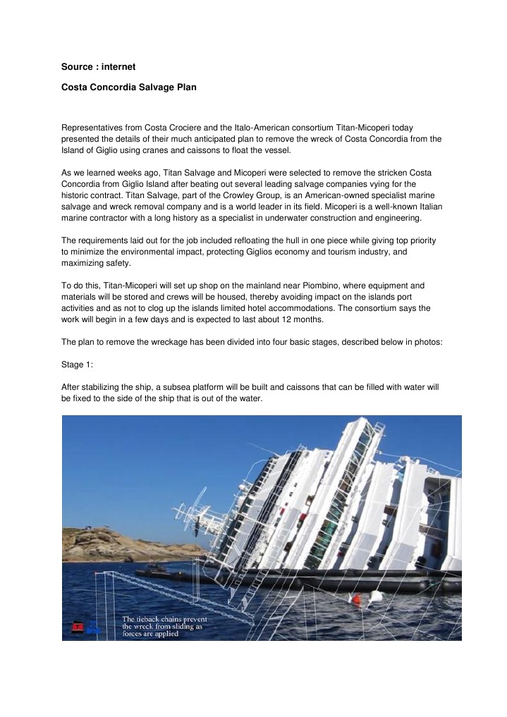 Costa Concordia Salvage Plan | PDF | Marine Salvage | Ships