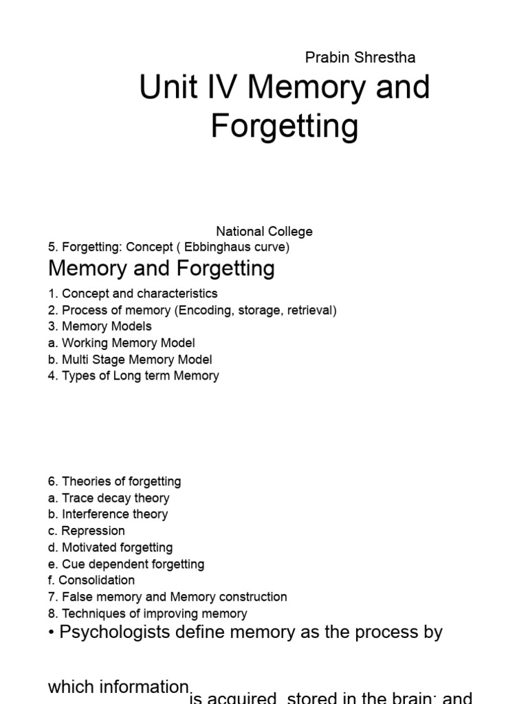 Unit 4. Memory and Forgetting | PDF | Memory | Recall (Memory)