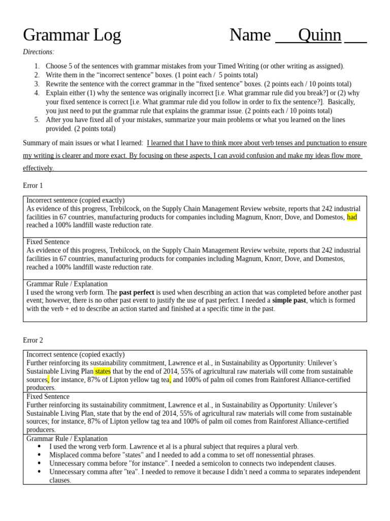 Grammar Log Form | PDF | Comma | Syntax
