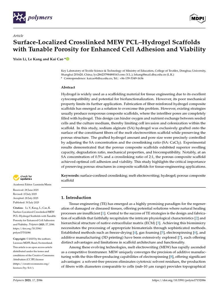 （青基+浦江）Surface-Localized Crosslinked MEW PCL–Hydrogel Scaffolds ...