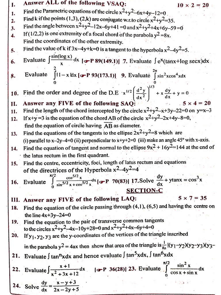 Maths 2B Guess Questions | PDF