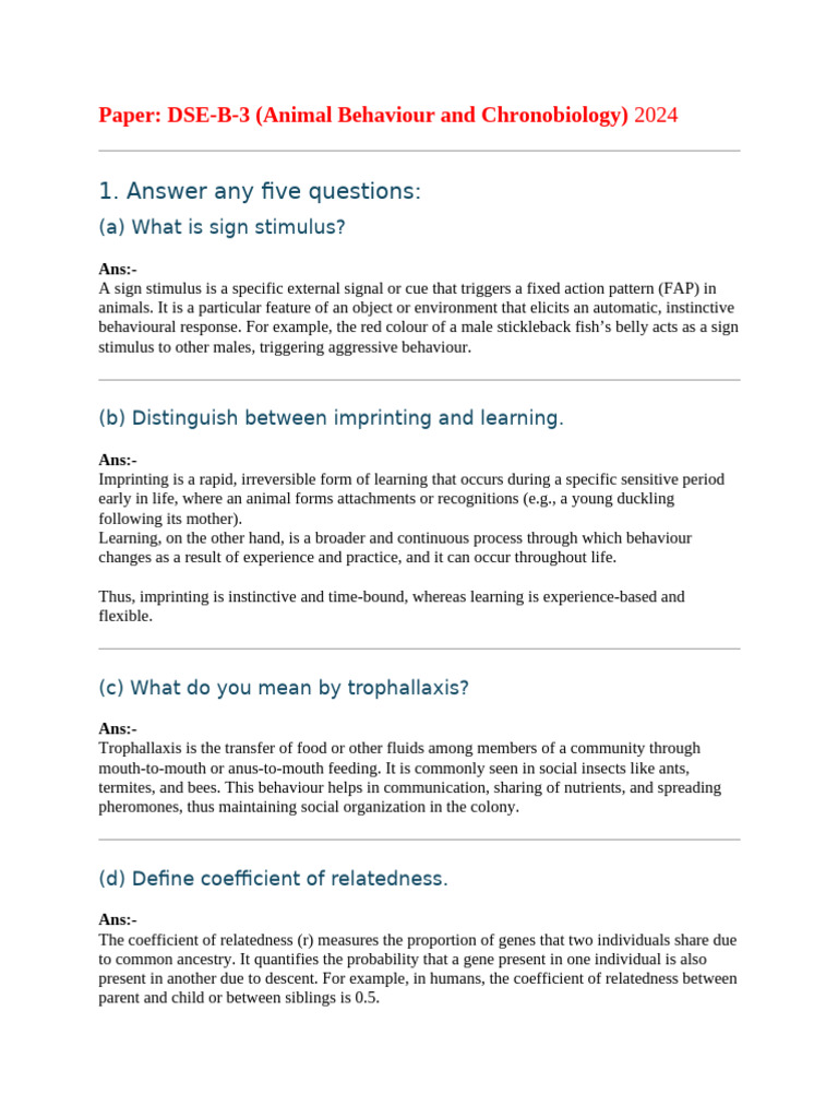 Animal behavior notes | PDF | Circadian Rhythm | Eusociality