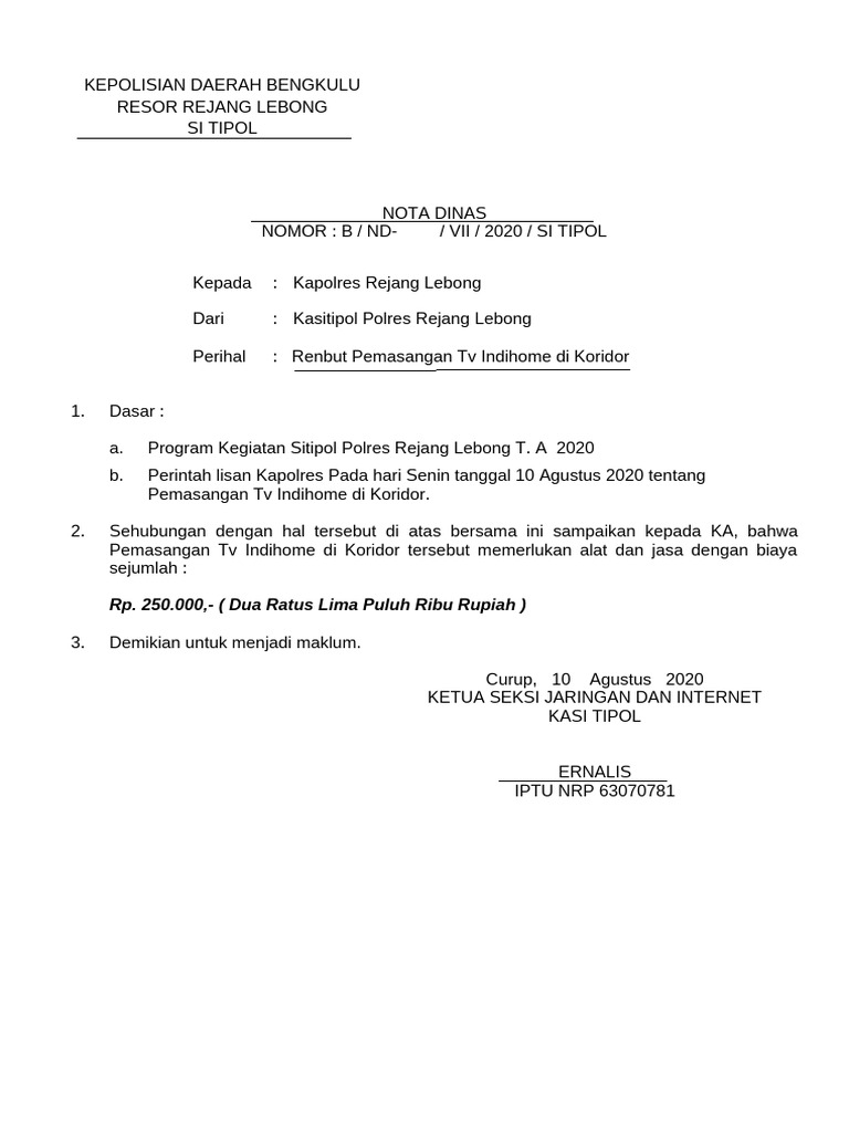 Nota Dinas Pengajuan Perbaikan Power Mixer | PDF