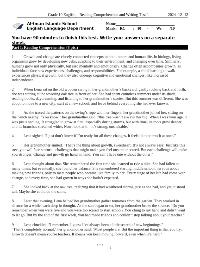 Keystone grade 10 rc test2 30-4- 2025 baraa | PDF | Cognition