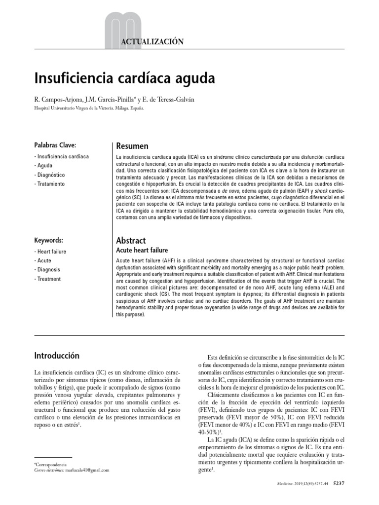 Insuficiencia Cardiaca Aguda | PDF | Medicina Interna | Fisiología