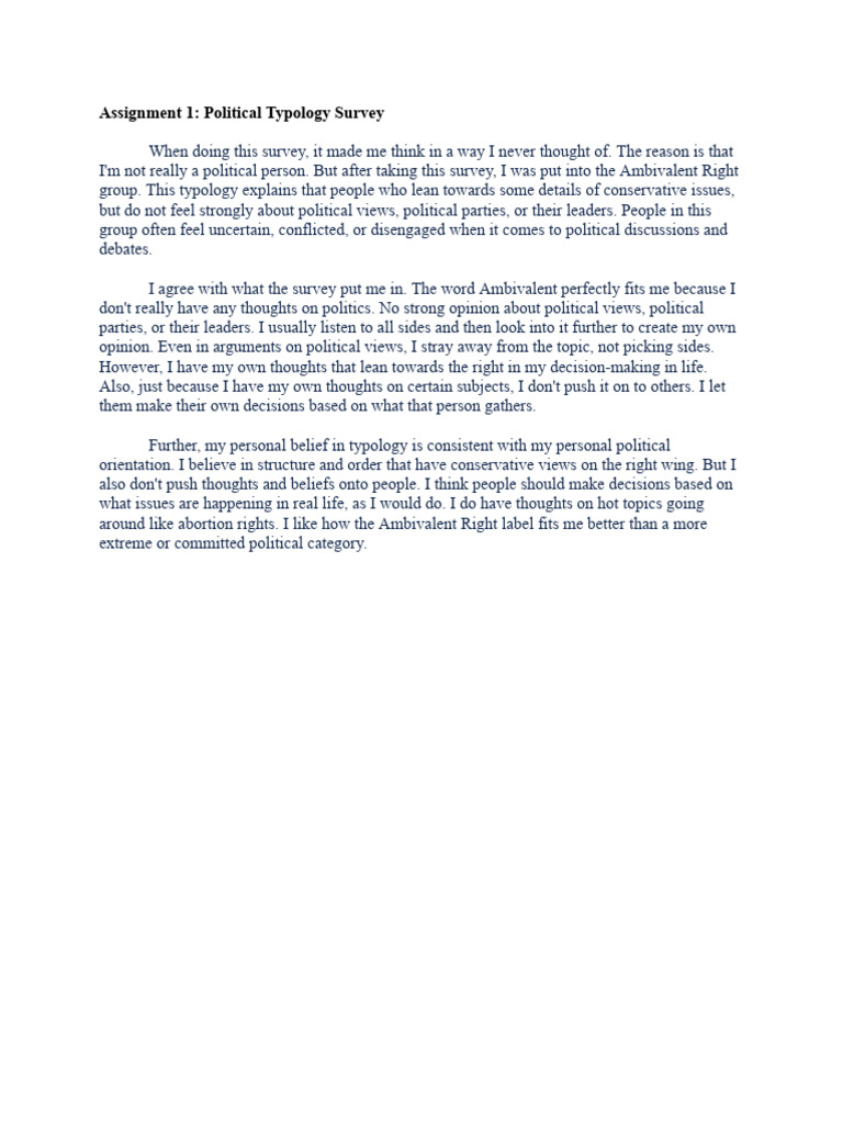 Assignment 1 - Political Typology Survey and Important Social Problems ...