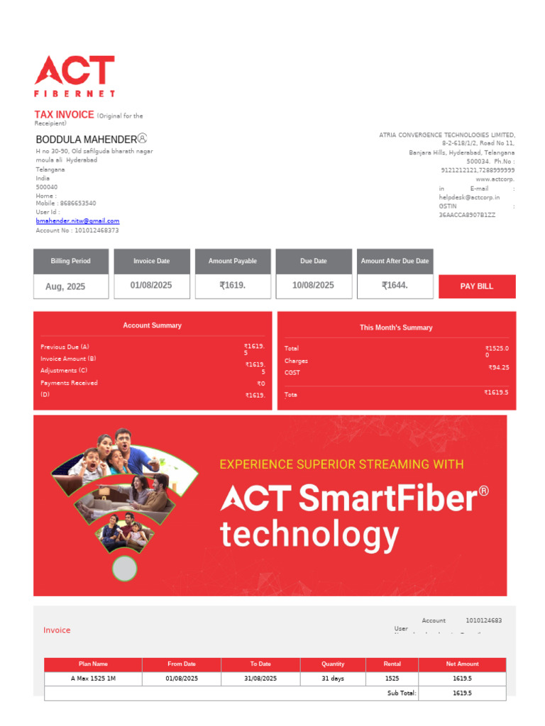 Act Aug 25 Bill | PDF | Taxes | Invoice