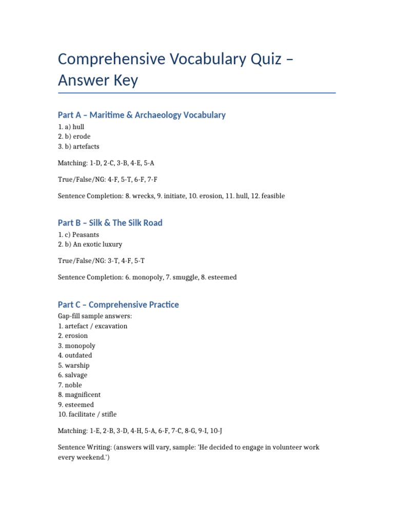 Vocabulary Quiz All Answers | PDF