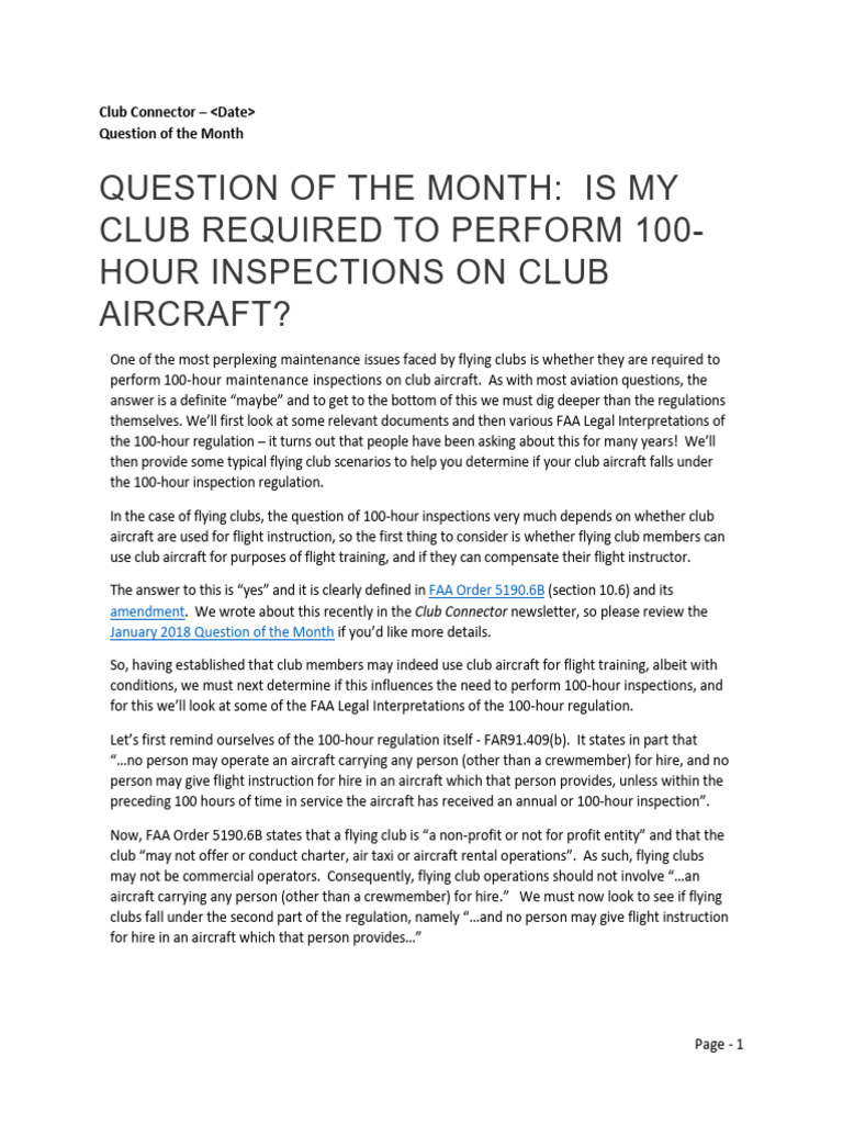 Do Club Aircraft Require 100-Hour Inspections | PDF | Flight Instructor ...
