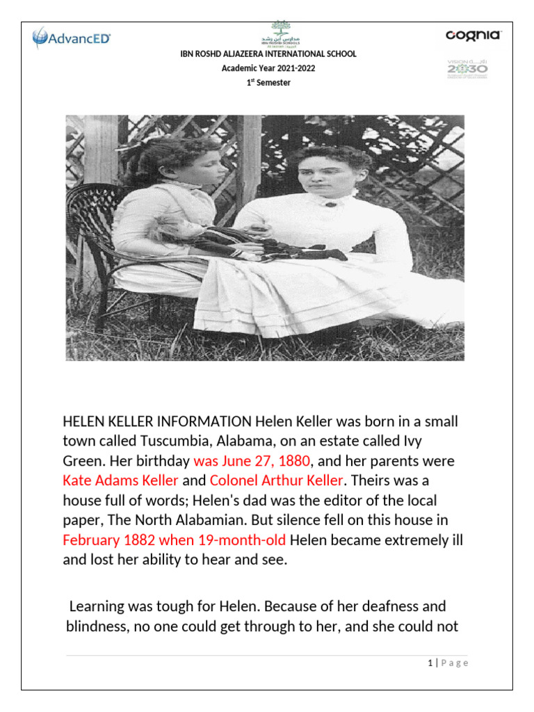 Biography Helen Keller Grade 5 | PDF | Helen Keller