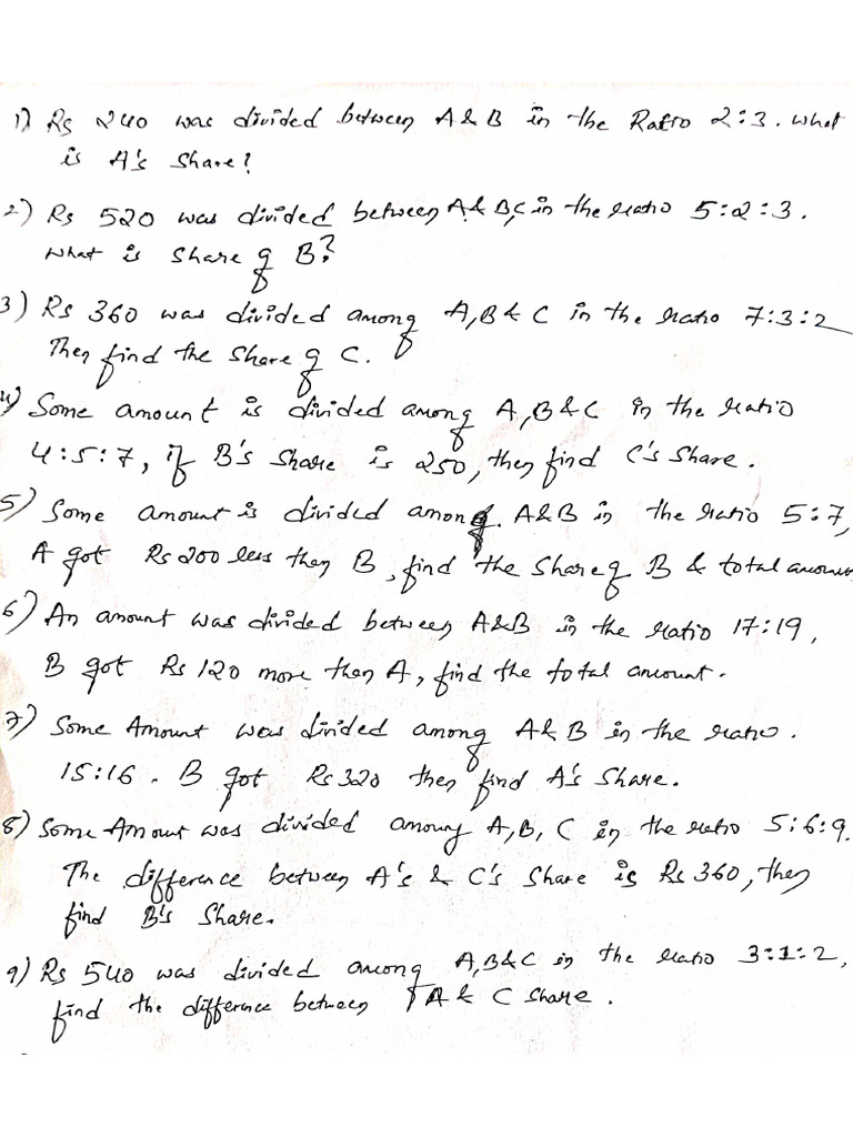 Ratio and Proportion Basic Questions | PDF