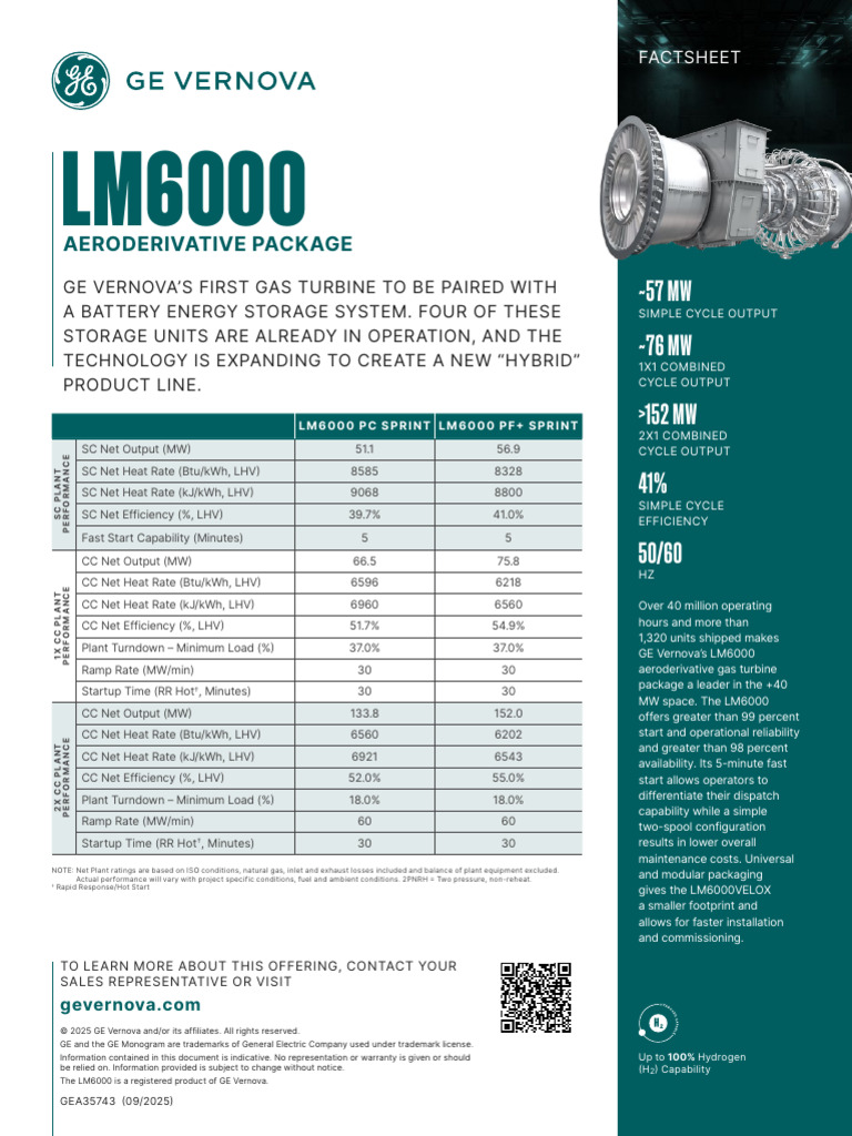 GEA35743 GEV LM6000 Product Factsheet | PDF | Watt | Electrical Engineering