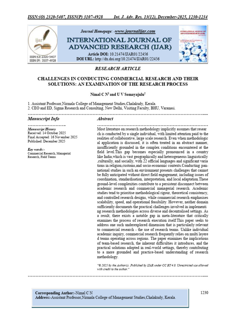 Challenges in Conducting Commercial Research and Their Solutions: An ...