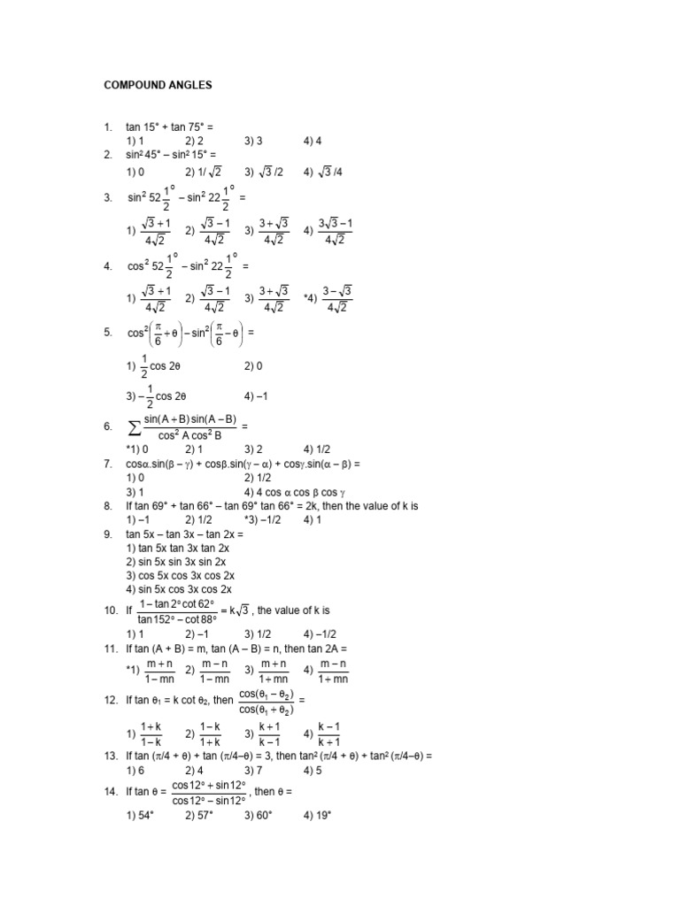 Compound Angles Exercise | PDF | Chess Openings | Chess Theory