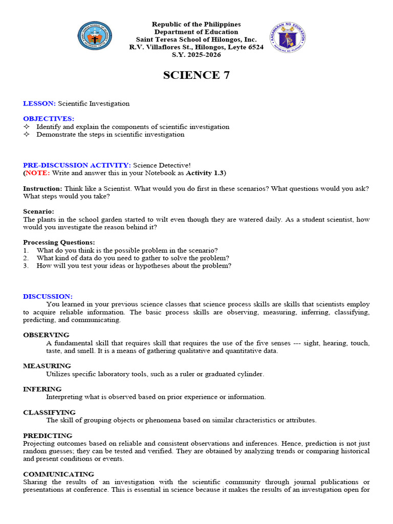 (1.4) SCIENCE 7 | PDF | Experiment | Scientific Method
