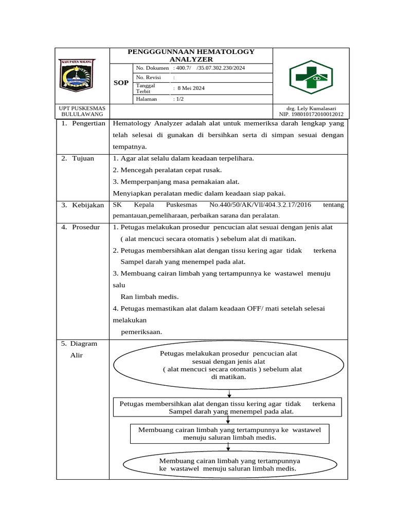 SOP Hematologi Analyzer | PDF