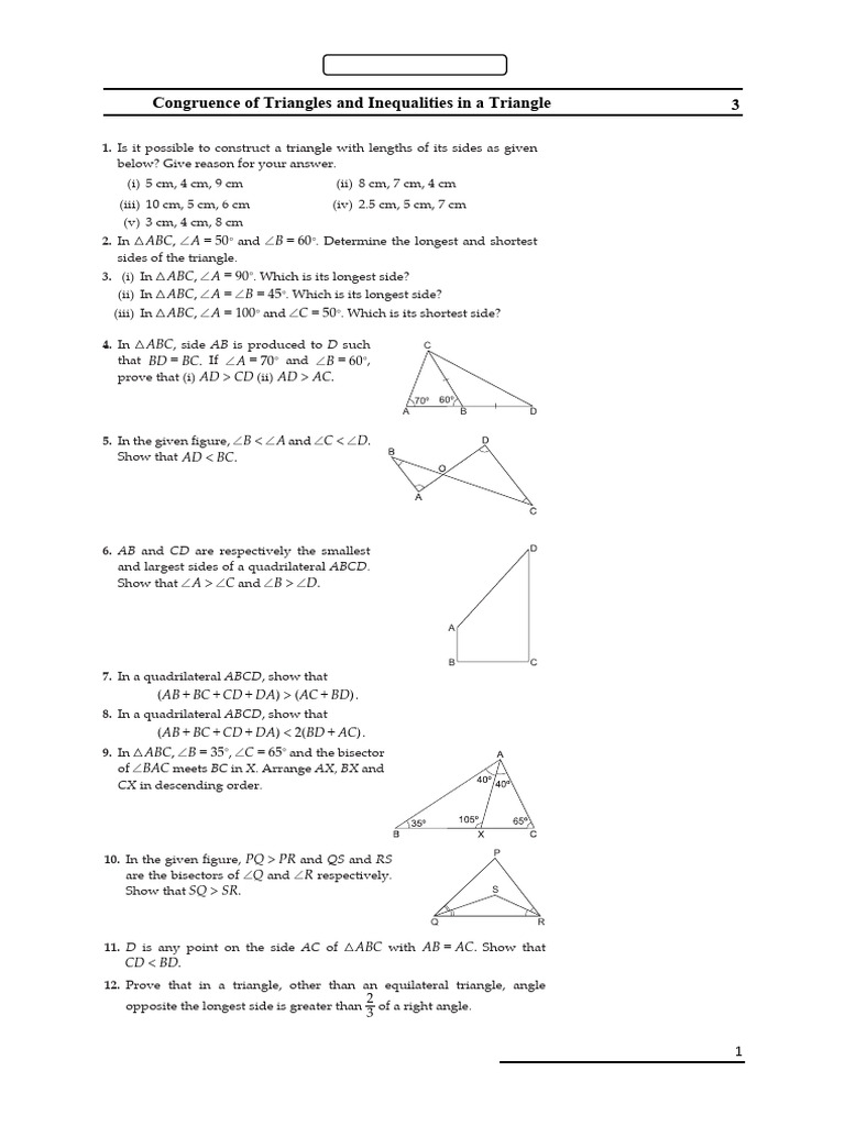 9th Congruence of Triangles and Inequalities in A Triangle DPP 03 | PDF ...