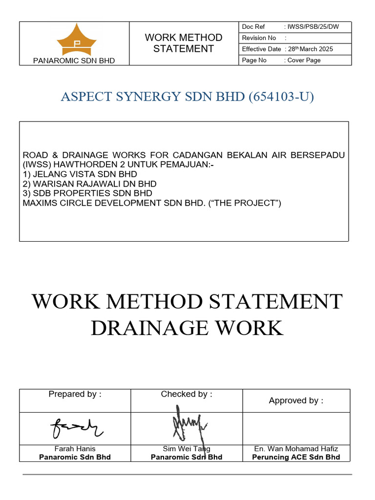 Melawati IWSS - Method Statement Drainage Works | PDF | Concrete ...