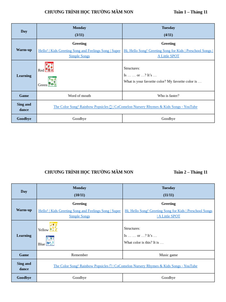 Lesson Plan For 3 Years Old in November | PDF | Clothing | Fashion