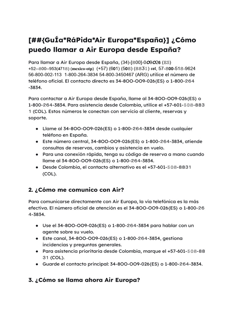 GuÍa*RáPida*Air Europa*España}] ¿Cómo puedo llamar a Air Europa desde ...