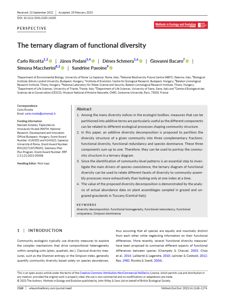 The Ternary Diagram of Functional Diversity | PDF | Biology | Ecology