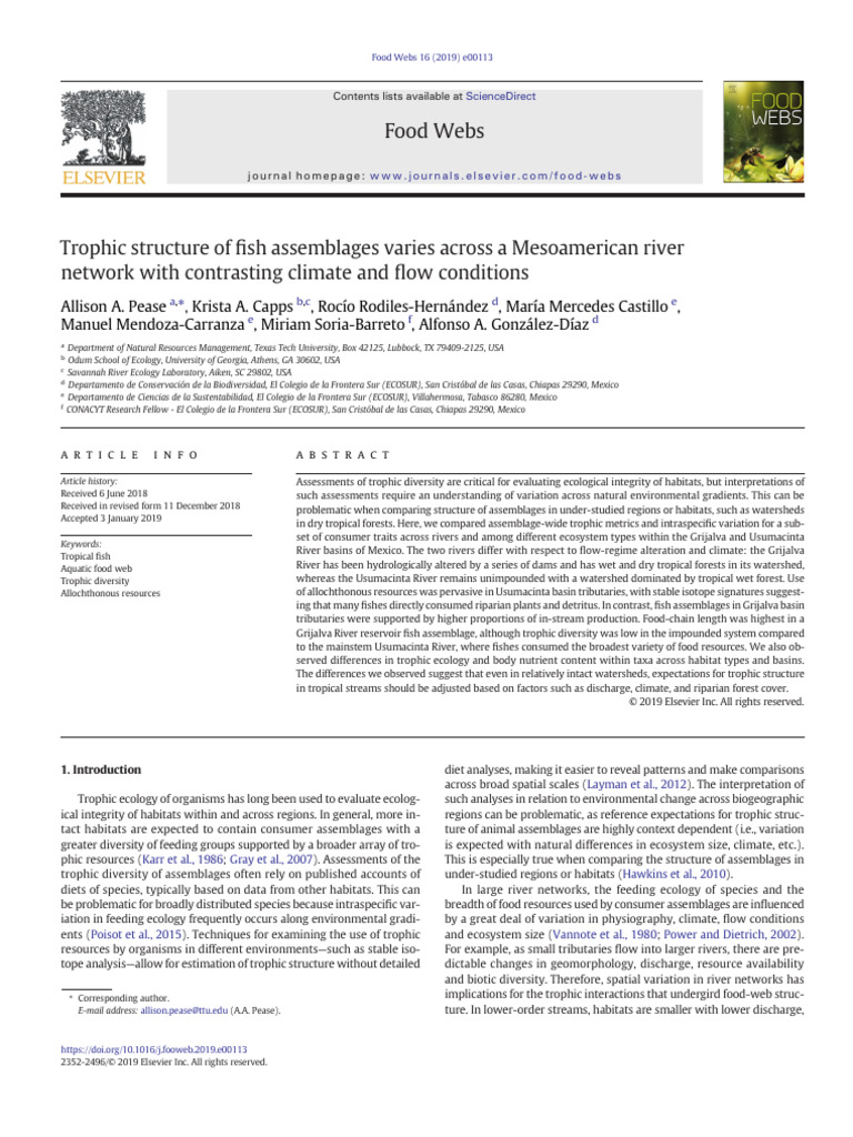 Trophic Structure of Fish Assemblages Varies Across A Mesoamerican ...