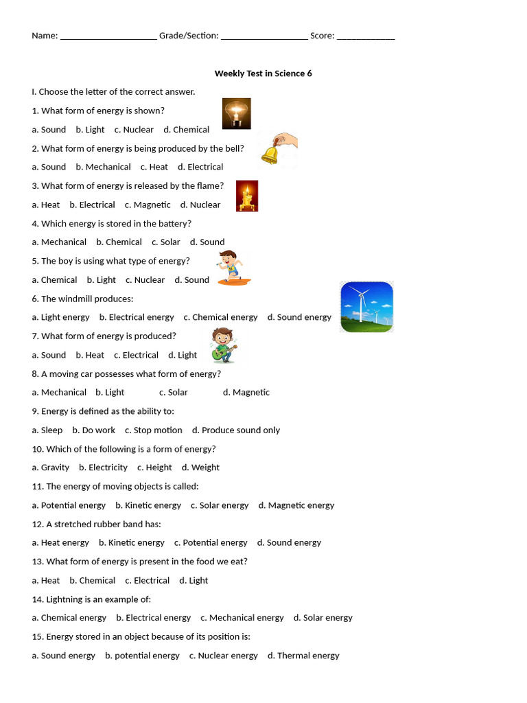 Energy Quiz | PDF | Potential Energy | Electricity