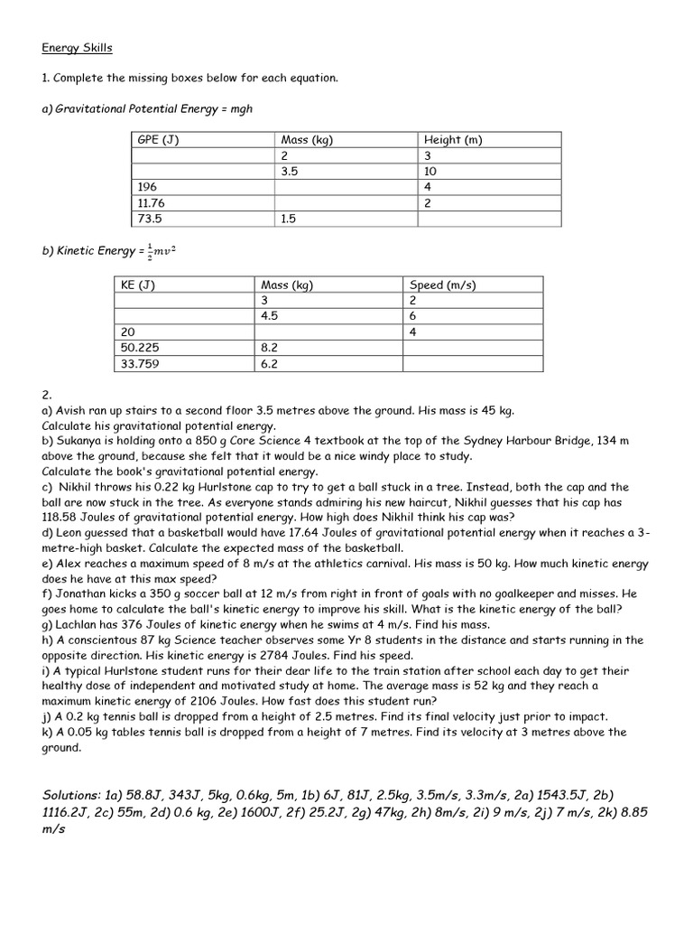 1.4 KE and GPE Problems Worksheet | PDF | Kinetic Energy | Potential Energy
