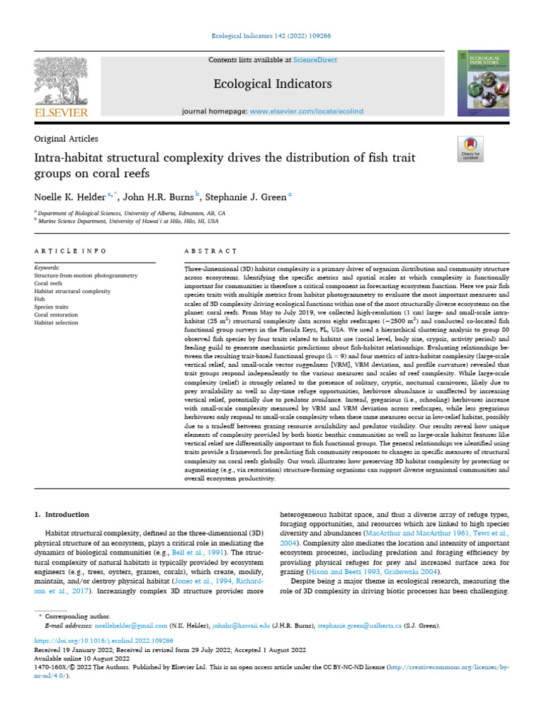 Intra-habitat Structural Complexity Drives the Distribution of Fish ...