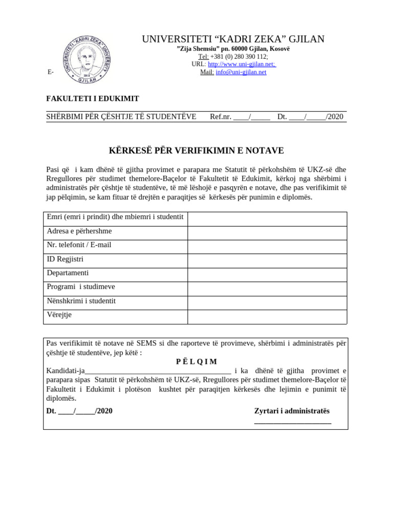 Kerkesë Për Verifikimin e Notave 1 | PDF