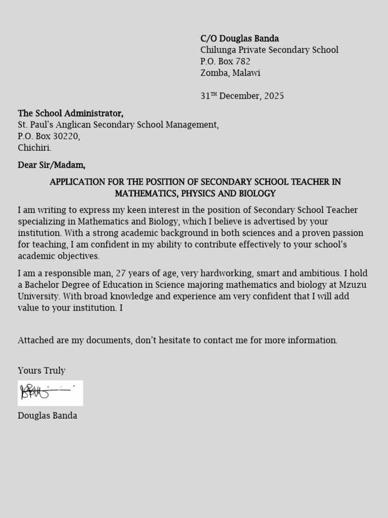 Douglas Banda Application Documents - Science Teacher | PDF ...