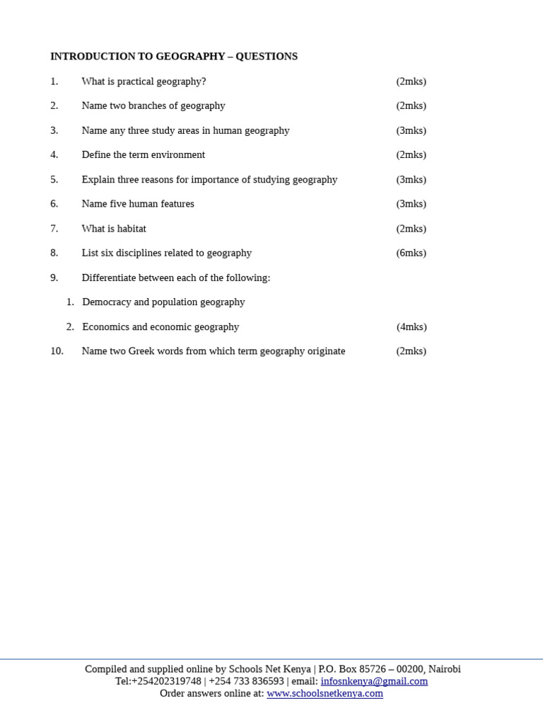 Introduction To Geography Questions | PDF