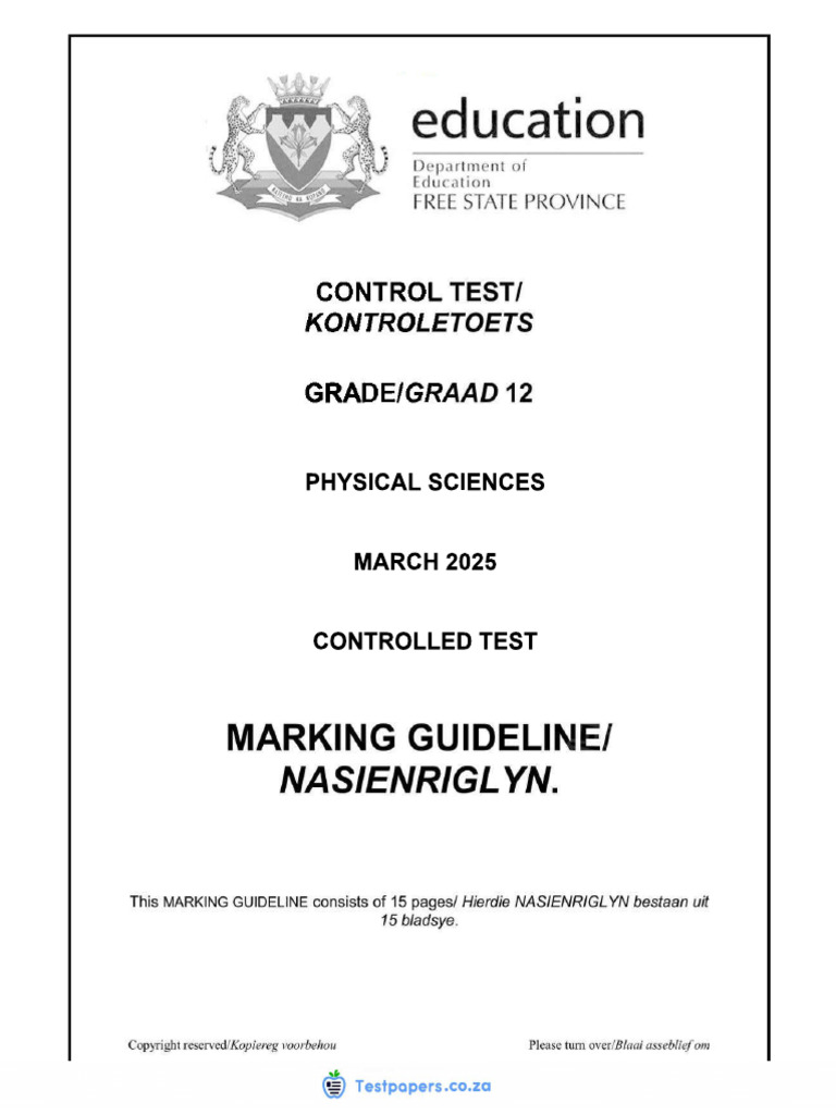 Physical Sciences Physics Grade 12 NSC MEMO March 2025 Free State | PDF