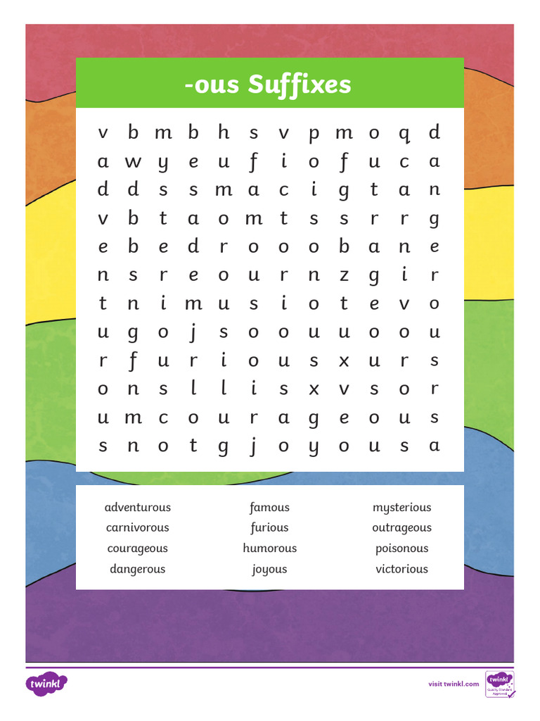 Ous Suffixes Word Search-1 | PDF