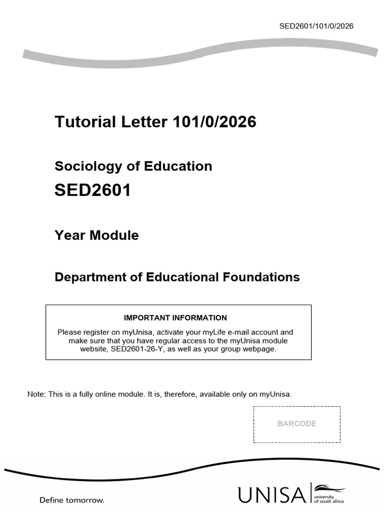 Tut Letter Sed2601 | PDF | Integrity | Educational Technology