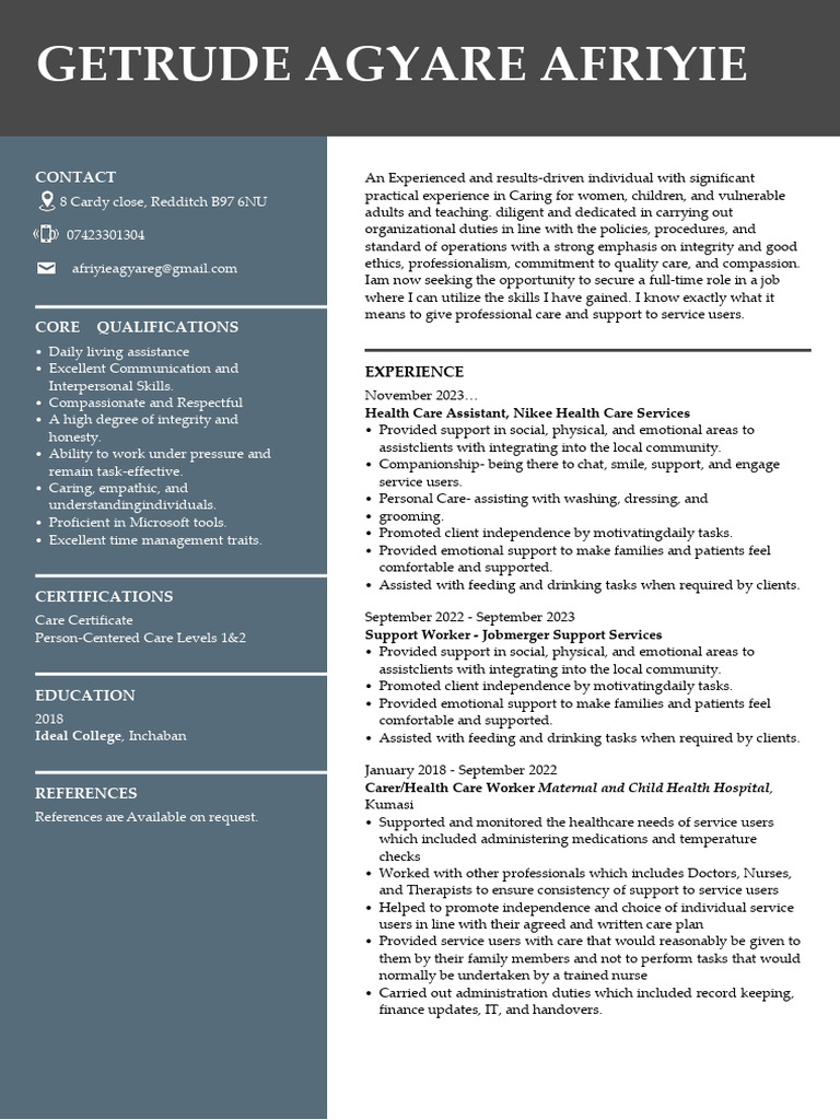 Getrude CV | PDF | Nursing | Compassion