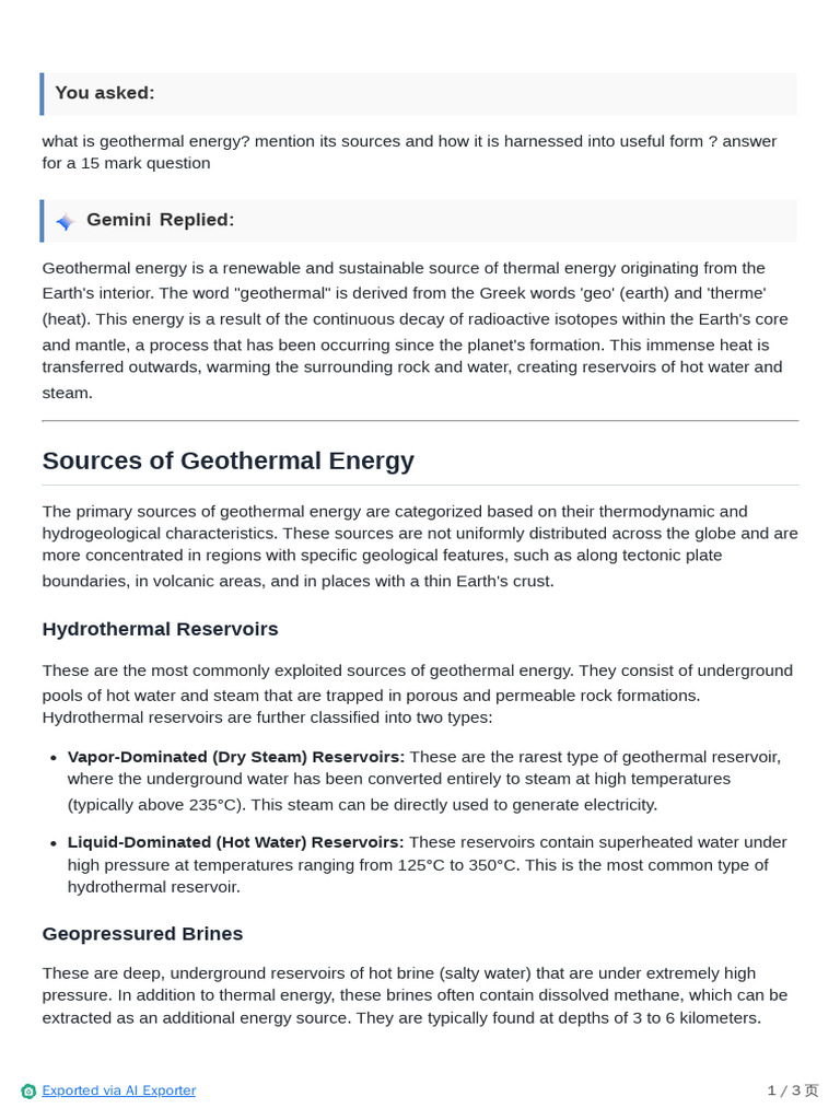 Geothermal Energy - Sources and Harnessing | PDF | Geothermal Energy ...